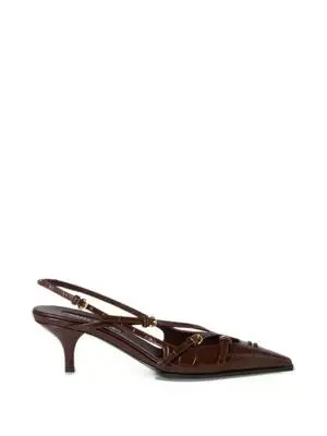 Miu Miu Crocodile Embossed Calfskin Slingback Pumps - Brown