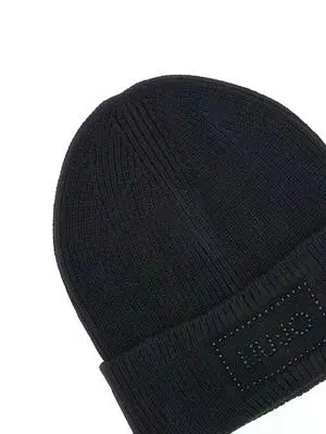 Liu Jo Rhinestone-logo Ribbed-knit Beanie Hat
