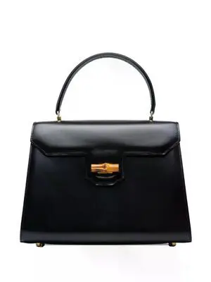 Gucci 20th Century Smooth Calfskin Bamboo Top Handle Bag Handbag - Black