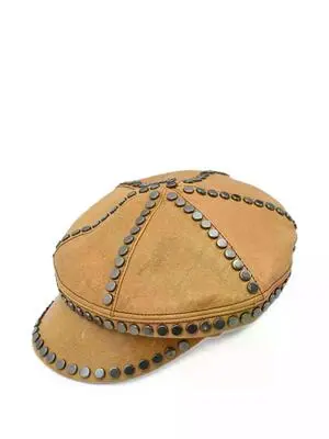 Prada Studded Leather Casquette Hat - Neutrals