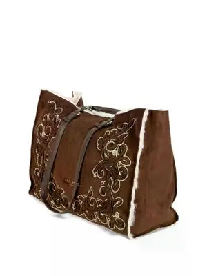 Ermanno Scervino Embroidered Shearling-trim Tote Bag - Brown