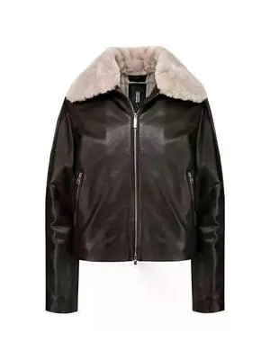 BOMBOOGIE Nancy Faux-fur-collar Leather Jacket - Brown