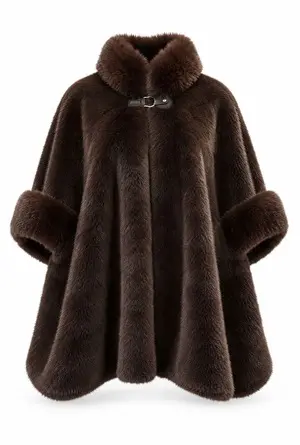 JAMES LAKELAND Dark Faux Fur Buckle Cape - Brown