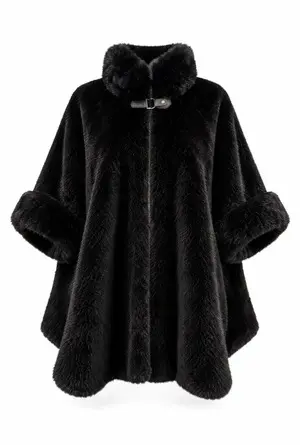 JAMES LAKELAND Faux Fur Buckle Cape - Black