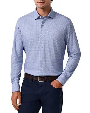 David Donahue Cotton Geometric Knit Sport Shirt - Sky