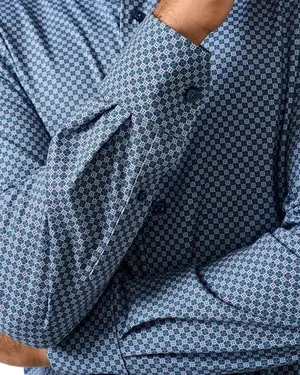 David Donahue Cotton Geometric Knit Sport Shirt