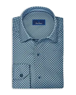 David Donahue Cotton Geometric Knit Sport Shirt