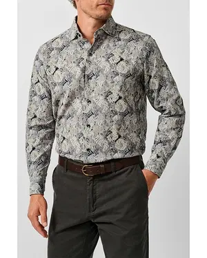 David Donahue Cotton Botanical Corduroy Sport Shirt - Charcoal/ Multi