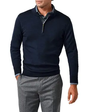 David Donahue Skipper Wool Blend Quarter Zip Sweater - Navy