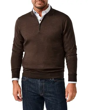 David Donahue Skipper Wool Blend Quarter Zip Sweater - Pinecone
