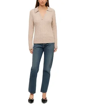 Fifteen Twenty Estelle Embellished V Neck Cable Knit Sweater