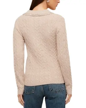 Fifteen Twenty Estelle Embellished V Neck Cable Knit Sweater