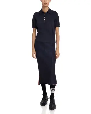 Thom Browne Wool & Silk Gold Button Polo
