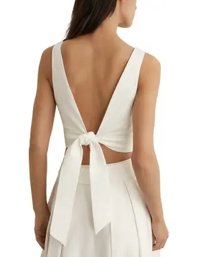 REISS Simone Cotton Cropped Tie Back Top