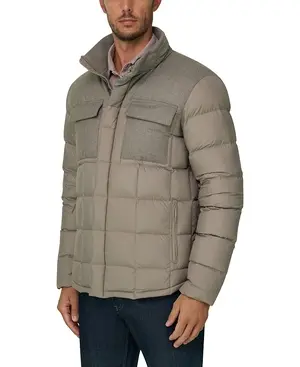 Boggi Milano Flyn Flannel And Technical Fabric Down Bomber - Sand
