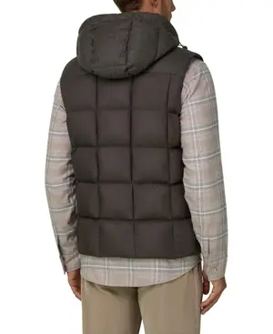 Boggi Milano Padded Flannel Goose Down And Hood Gilet - Brown