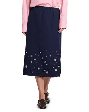 TWP Jillian Embellished Cotton Midi Side Slit Skirt Midnight