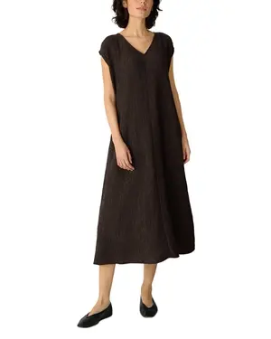 Eileen Fisher Crinkled V Neck Midi Dress