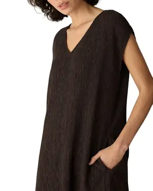 Eileen Fisher Crinkled V Neck Midi Dress
