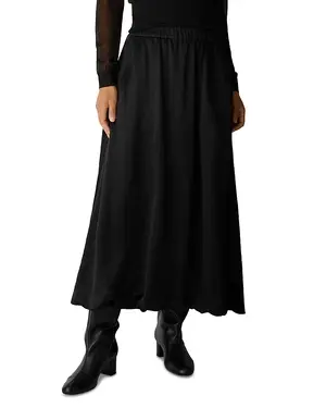 Eileen Fisher Textured Satin Bubble Hem Elastic Waist Skirt - Black