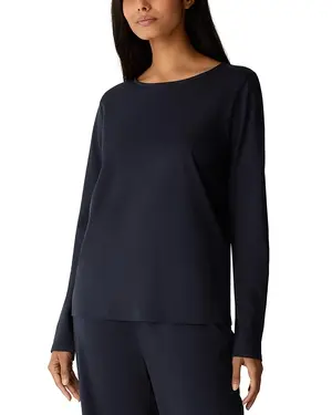 Eileen Fisher Cotton Round Neck Long Sleeve Top - Ink