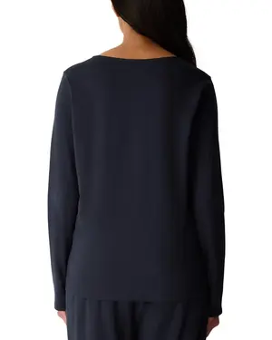 Eileen Fisher Cotton Round Neck Long Sleeve Top - Ink