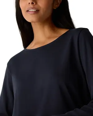 Eileen Fisher Cotton Round Neck Long Sleeve Top - Ink