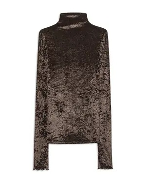 FORTE_FORTE Flocked Stretch Tulle Lettuce Edge Turtleneck - Fondant
