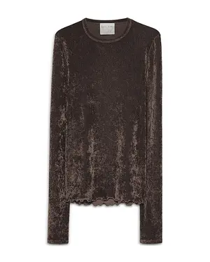 FORTE_FORTE Flocked Stretch Tulle Long Sleeve Tee - Fondant