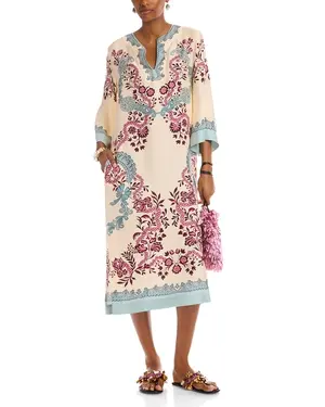 La DoubleJ Kaftan Floral Silk Midi Dress