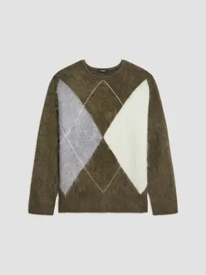 Theory Brushed Argyle Sweater - Olive Multi