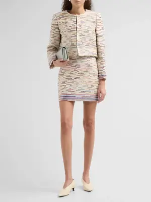 MILLY Lizzy Striped Tweed A-line Mini Skirt