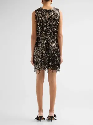 MILLY Ivette Fringed Sequined Mini Dress