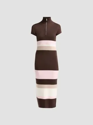 TOCCIN Dasha Cap-sleeve Mockneck Half-zip Midi Dress - Espresso Multi