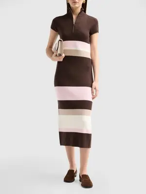 TOCCIN Dasha Cap-sleeve Mockneck Half-zip Midi Dress