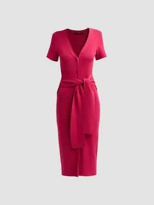 TOCCIN Agnes Tie-waist Cardigen-style Midi Dress