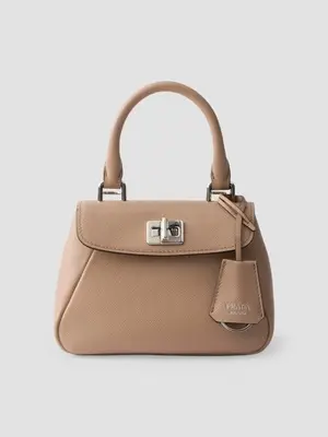 Prada Avoir Mini Top Handle Bag In Saffiano Leather Beige