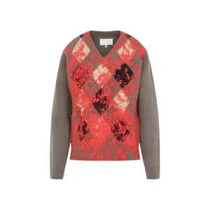 MAISON MARGIELA Overpainted Argyle Wool Sweater - Red