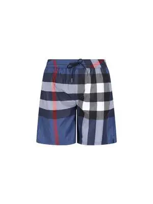 Burberry Check Print Swim Shorts - Blue