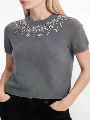 Vanessa Bruno Crystal-embellished Short-sleeve Sweater - Grey