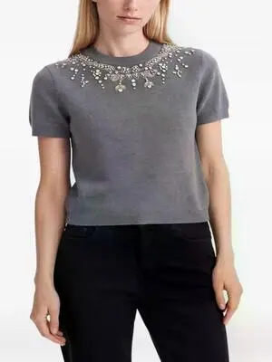 Vanessa Bruno Crystal-embellished Short-sleeve Sweater - Grey