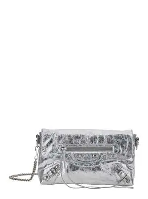Balenciaga Le City' Metallic Clutch With Chain Strap And A Zip Pocket On The Front In Leather For - Silver