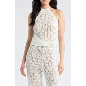HELLO MOLLY Palm Shade Halter Pointelle Knit Top