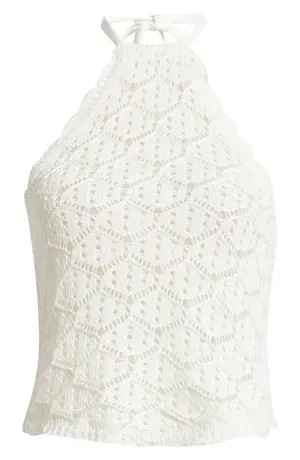 HELLO MOLLY Palm Shade Halter Pointelle Knit Top