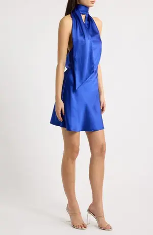 HELLO MOLLY Luxe Arrival Satin Halter Minidress