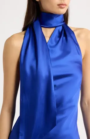 HELLO MOLLY Luxe Arrival Satin Halter Minidress