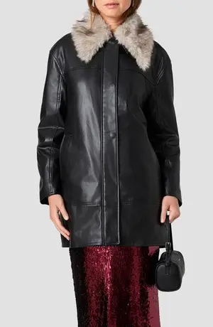 French Connection Dessa Faux Leather Coat - Black