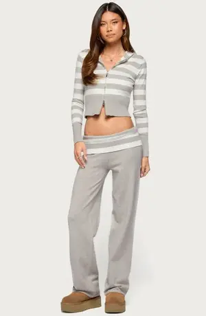 EDIKTED Rasha Striped Full Zip Hoodie