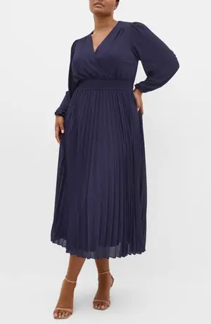 City Chic Georgina Pleated Maxi Dress - Navy