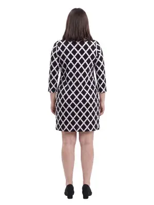 24SEVEN COMFORT APPAREL Essential Curvy Three-quarter Sleeve A Line Boat Neck Dress